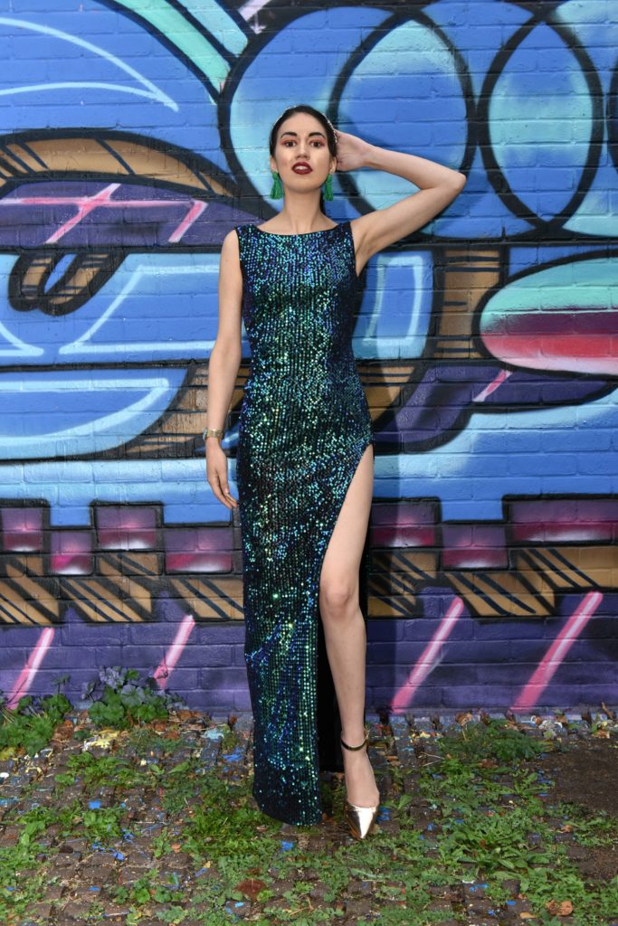 ana green sequin dress and green watch - Faded Spring