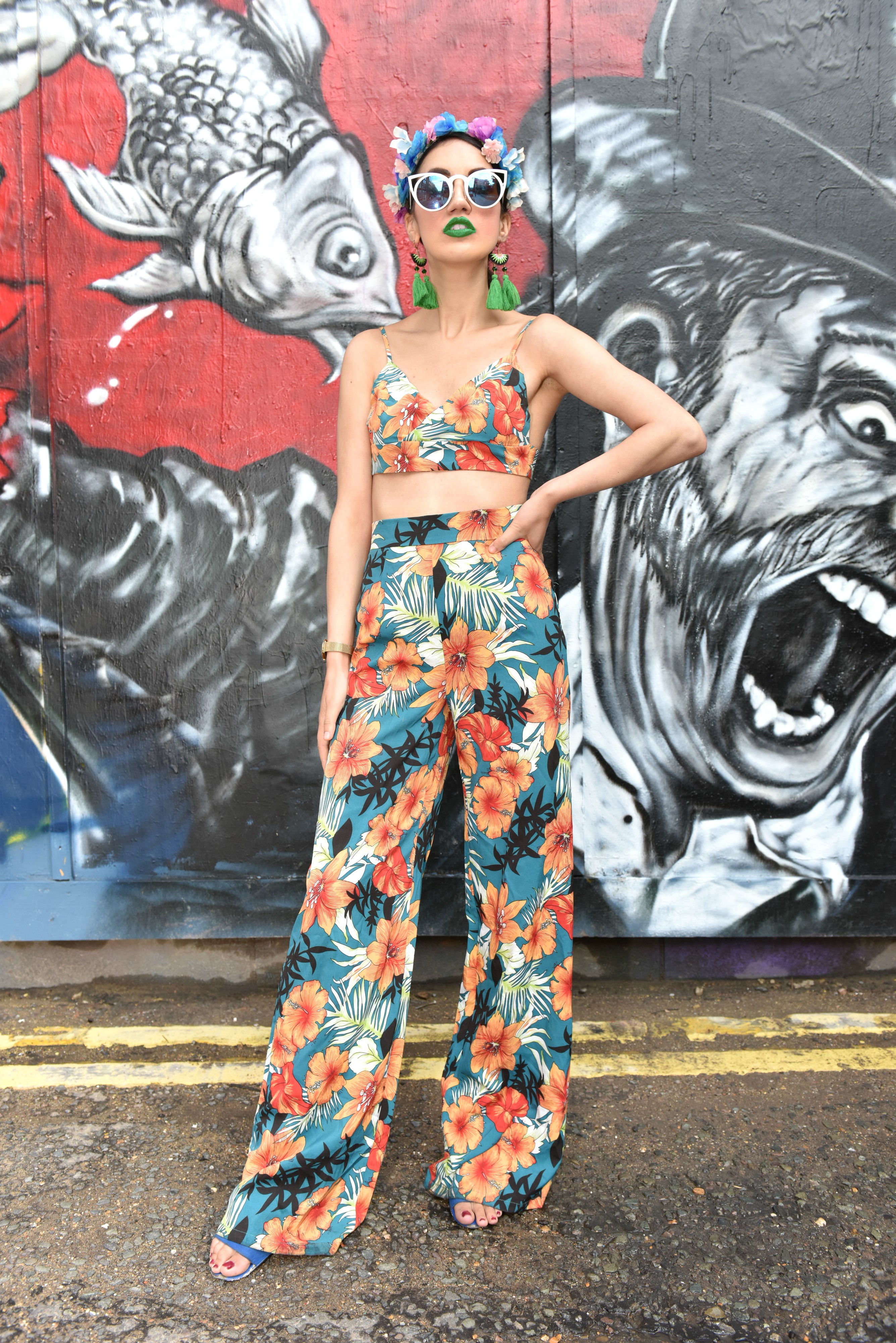 ana green co ord and blue heels - Faded Spring