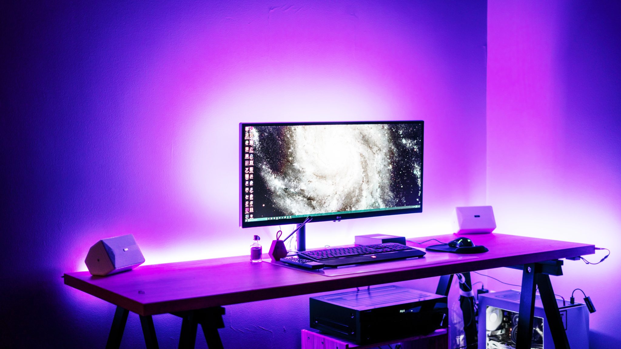 large computer in neon purple room - Faded Spring