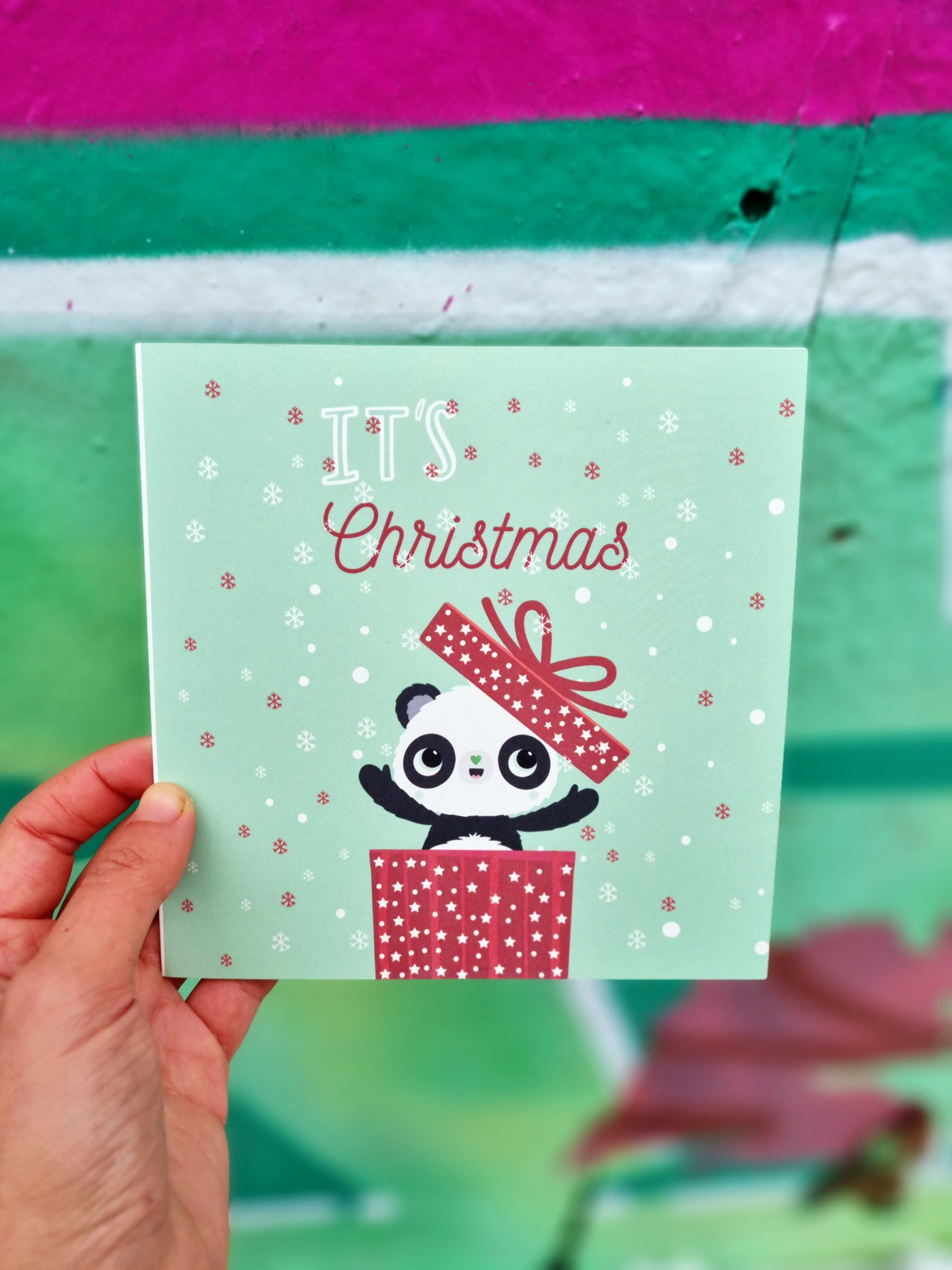 Panda Joy Eco Friendly Christmas Card - Faded Spring