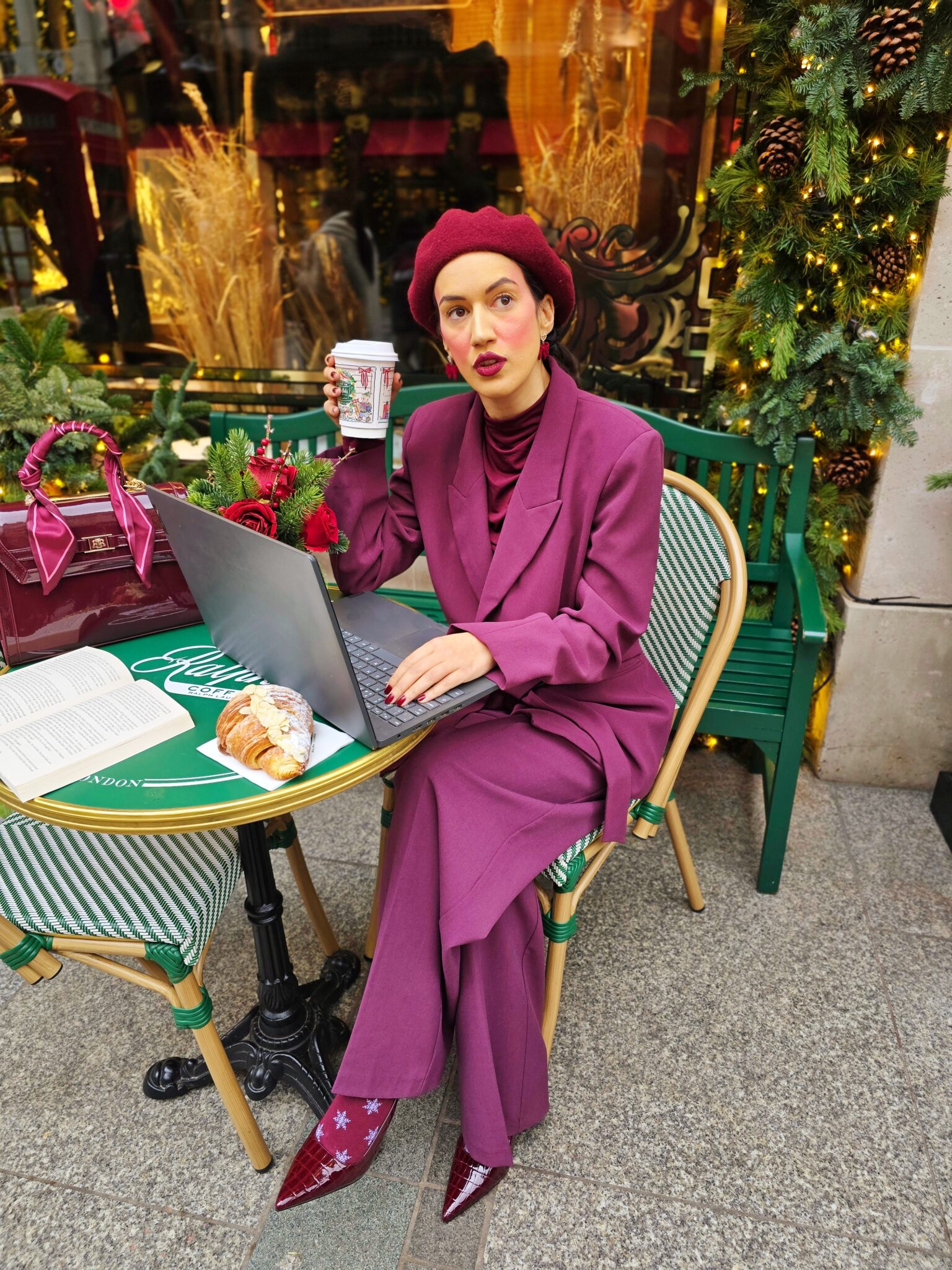 Ana In Burgundy Trouser Suit Ralphs Coffee - Faded Spring